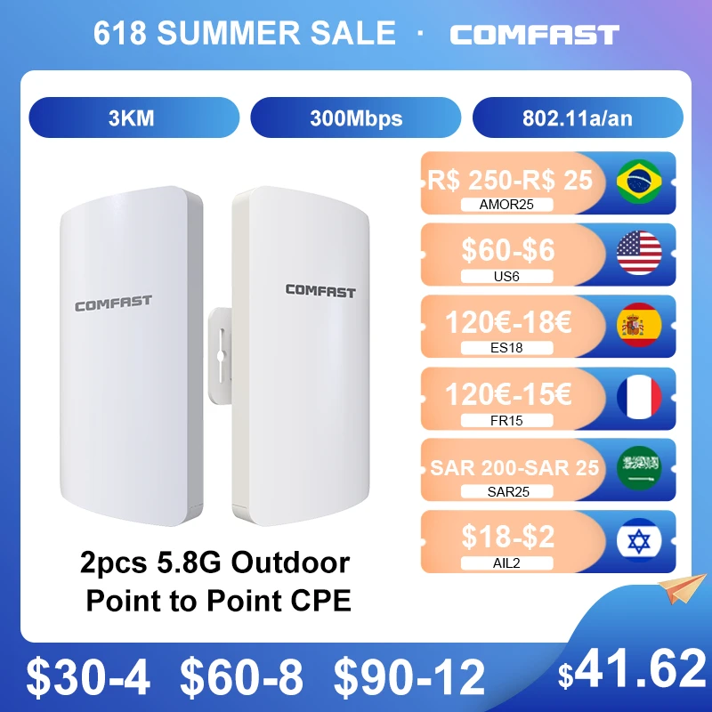 2pcs Cf-e115a 3km Long Range Outdoor Cpe 300mbps 5ghz Wireless Repeater ...