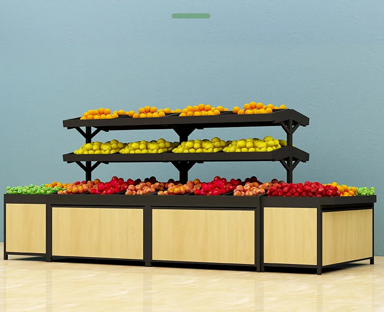 Supermarket fruit and vegetable shelf New fresh food display display ...