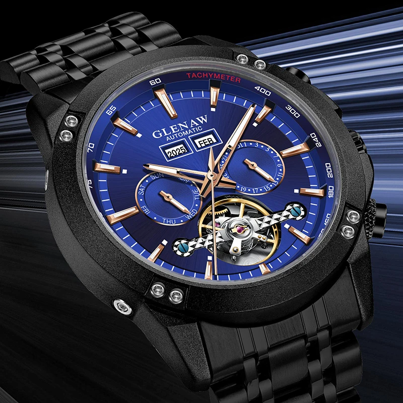 Glenaw high-end brand fully automatic mechanical multi-function watch ...