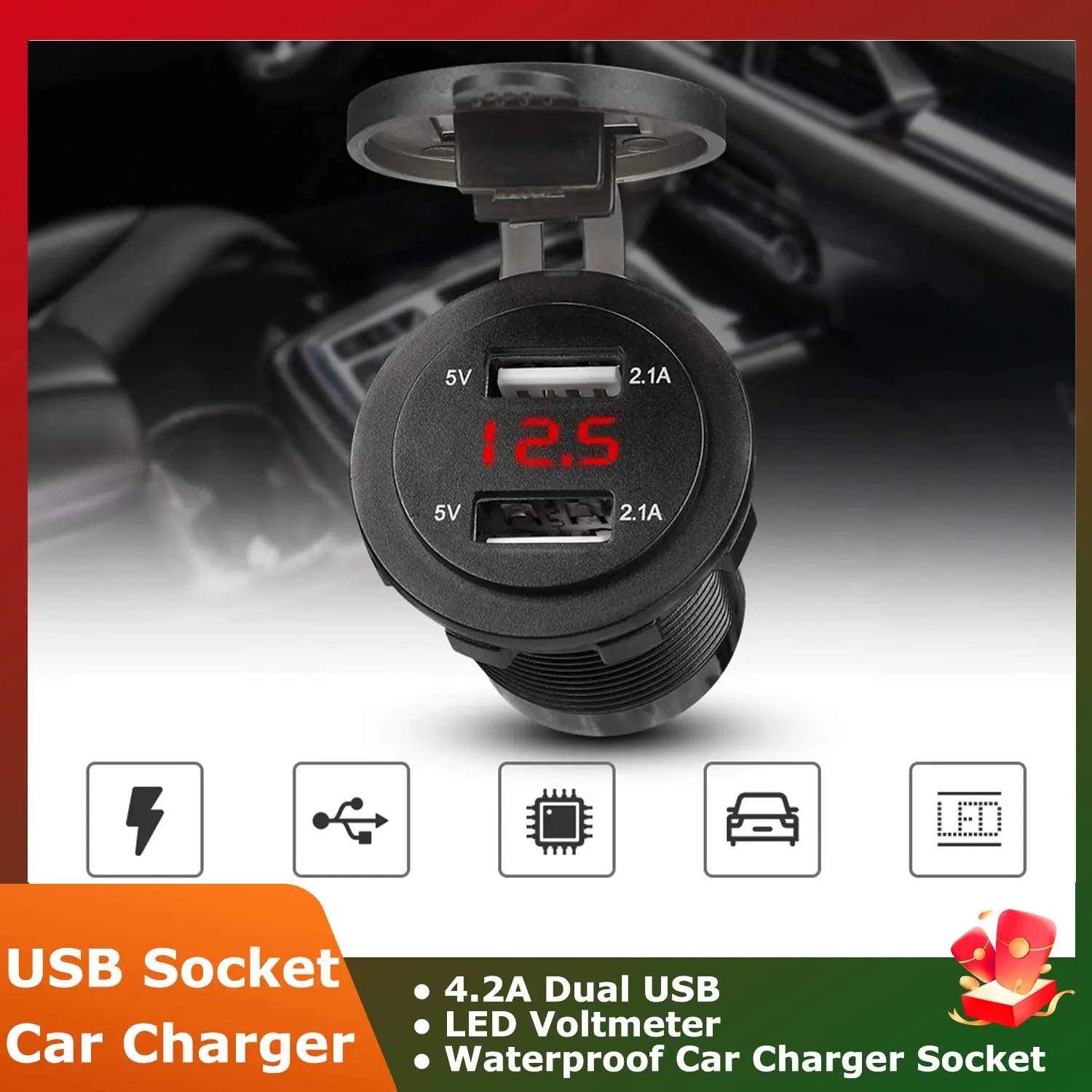 USB Charger Socket Dual QC 3.0 For Car Motorcycle With Voltmeter Car ...