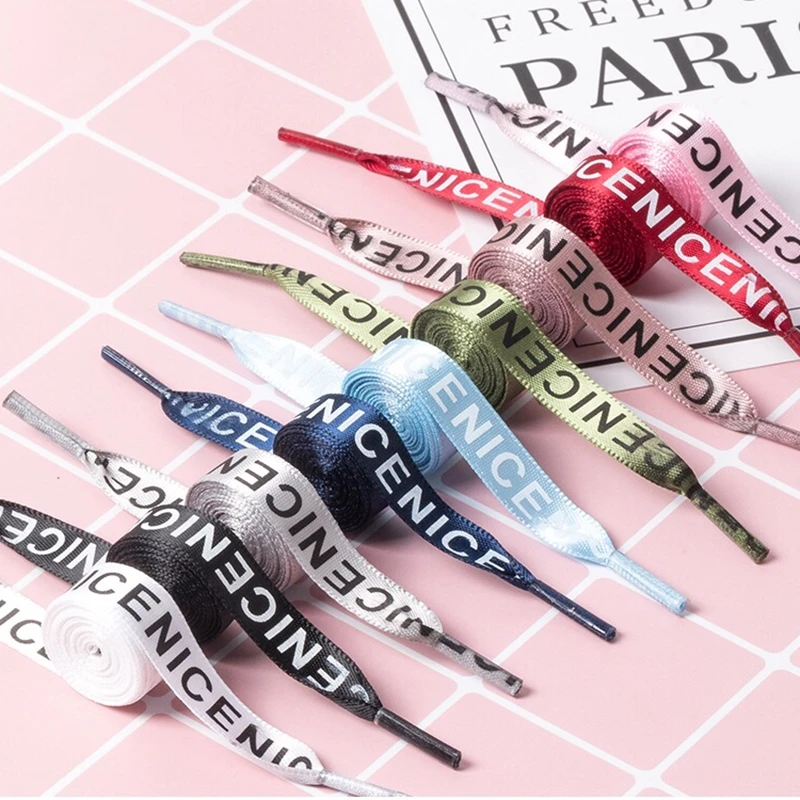 New-1-Pair-Shoelaces-Letter-Print-Flat-Shoelaces-1CM-Width-Satin-Silk ...