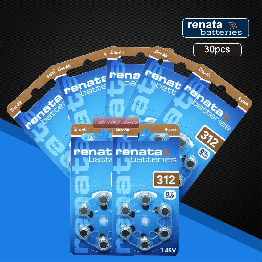 30pcs/5pack Renata Zinc Air Batteries Size 312 P312 PR41 Hearing Aid ...
