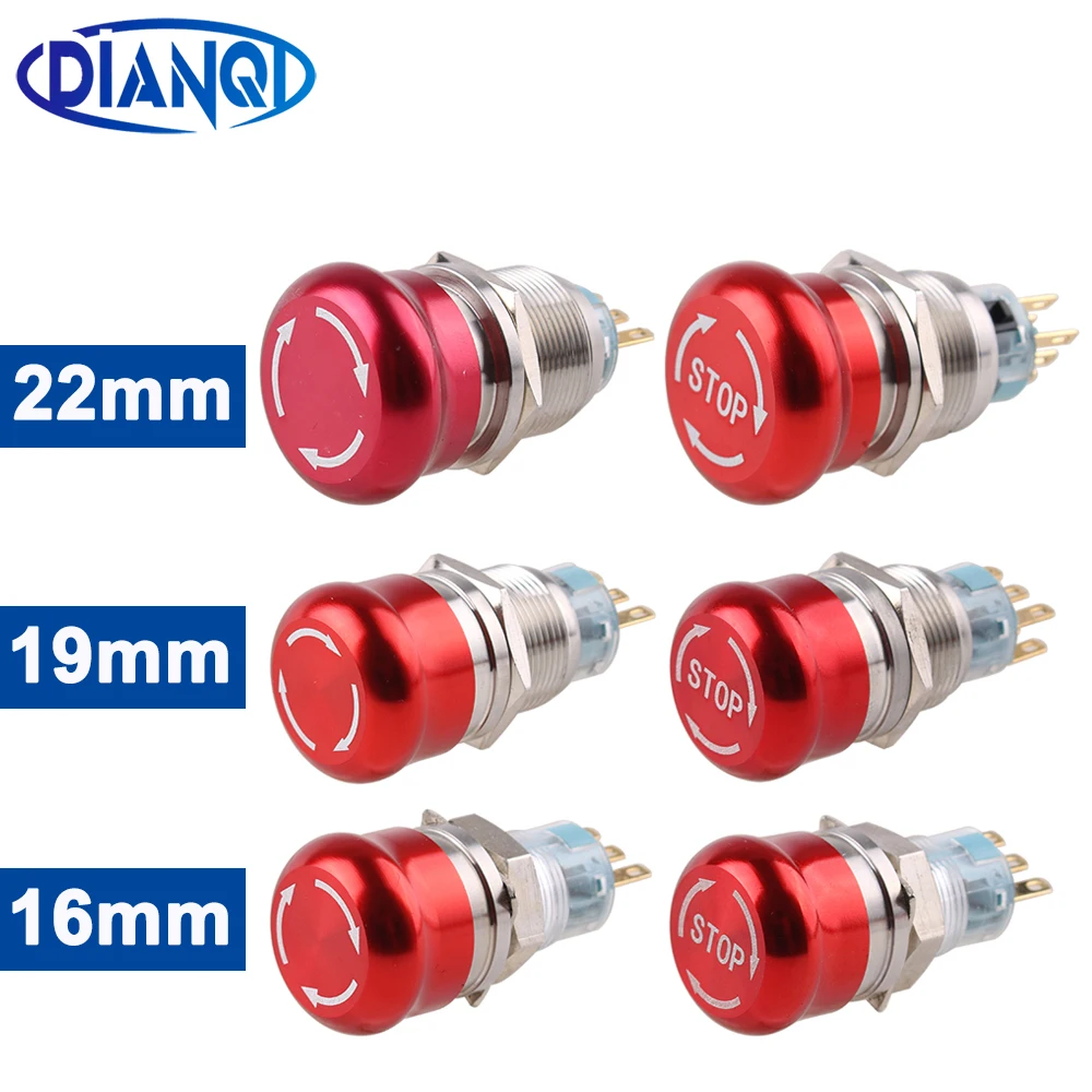 16-19-22mm-Metal-Aluminum-Emergency-Stop-Switch-Push-Button-Switch ...
