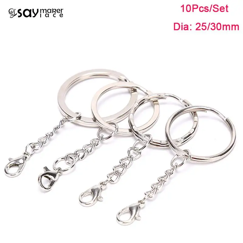 10Pcs/Set Polished Silver Color Key Chains Stainless Alloy Circle 25 ...