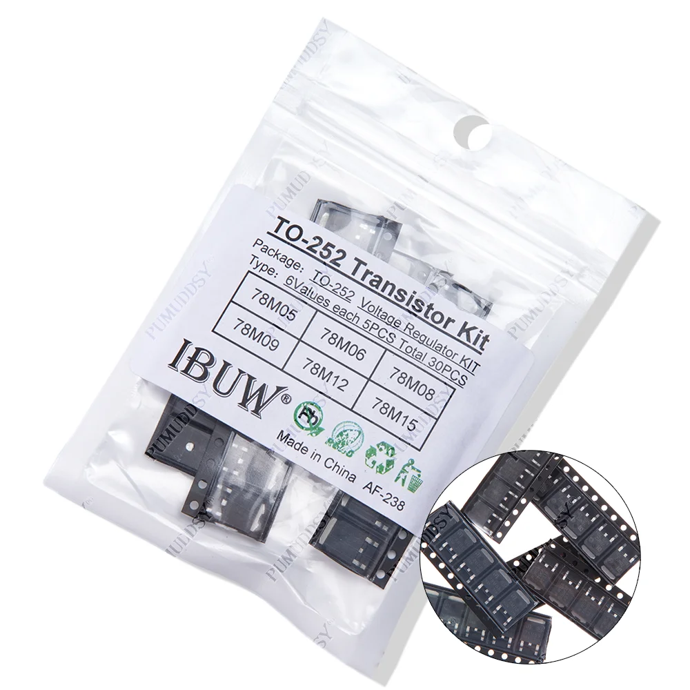 6Kinds*5PCS=30PCS TO-252 Transistor Kit pumuddsy 78M05 78M06 78M08 ...