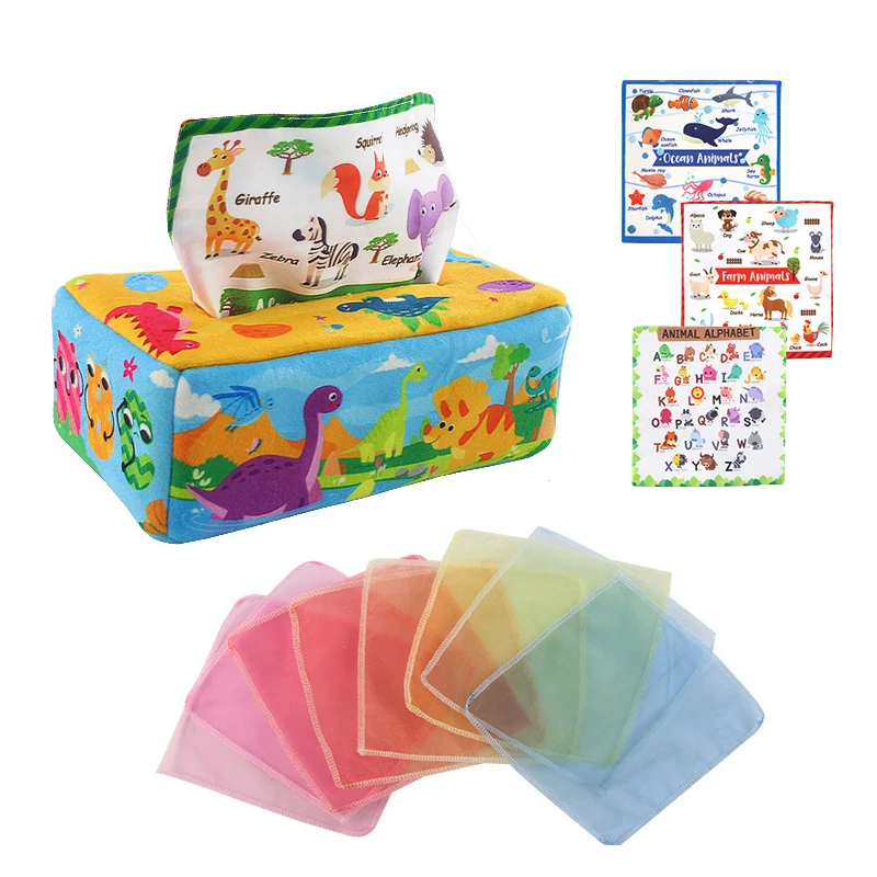 Jenilily-Baby-Tissue-Box-Toy-Colorful-Soft-Scarf-Box-Busy-Pull-Tissues ...