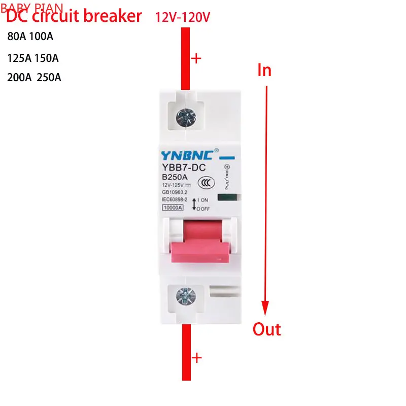 1P DC Circuit Breaker 80A 100A 125A 150A 200A 250A Circuit Breaker 12V 24V 36V 48V 60V 72V 120V ...