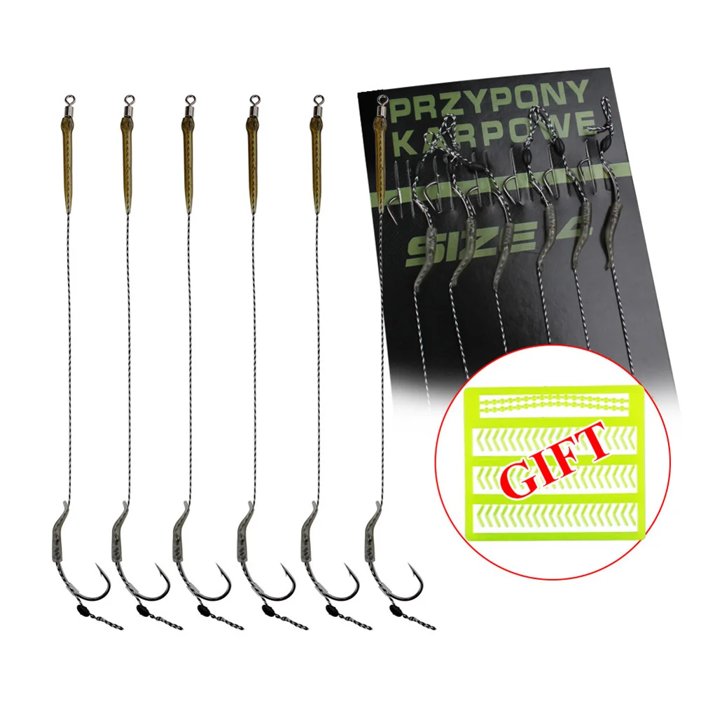 6Pcs Leader Carp Fishing Hooks Hair Rigs With Braided Line Ready Made ...