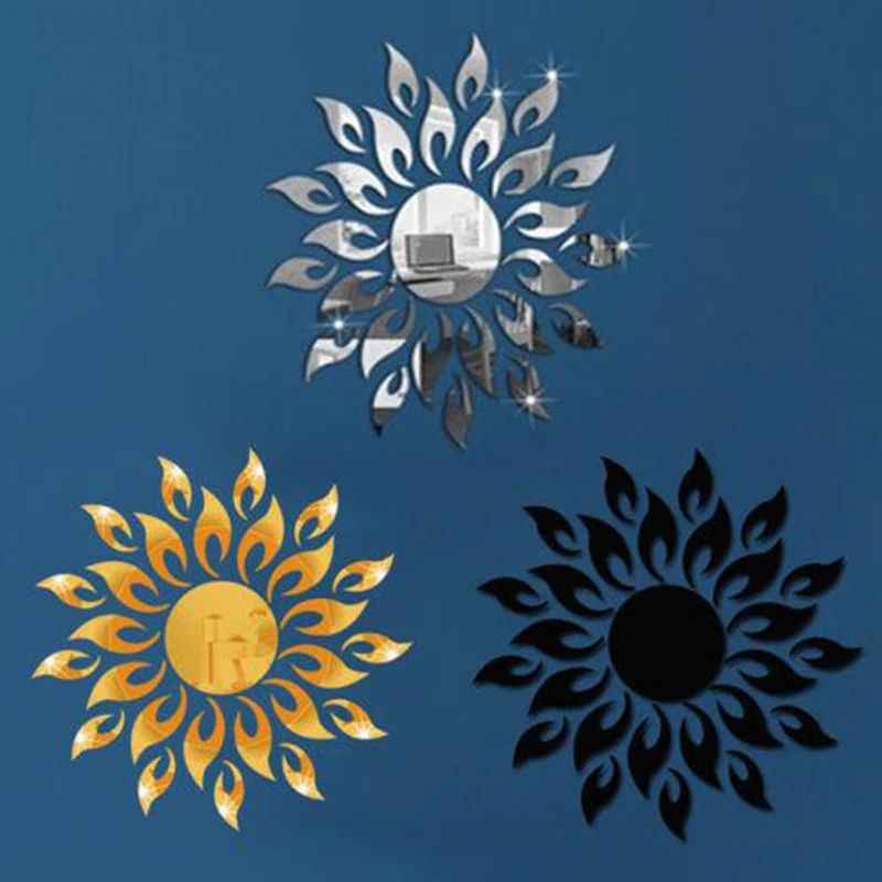 Sun-Flower-Mirror-Wall-Sticker-Self-Adhesive-Acrylic-Mirror-Stickers ...