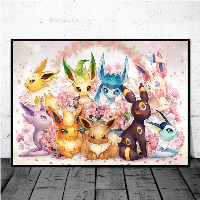 Pokemon Eeveelution Poster Kawaii Anime Eevee Canvas Painting Wall Art ...