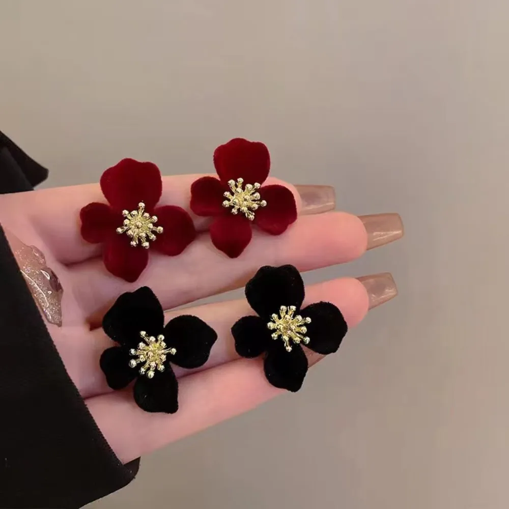 Fashion Flocking Sweet Solid Color Flower Earrings Flower Accessories ...