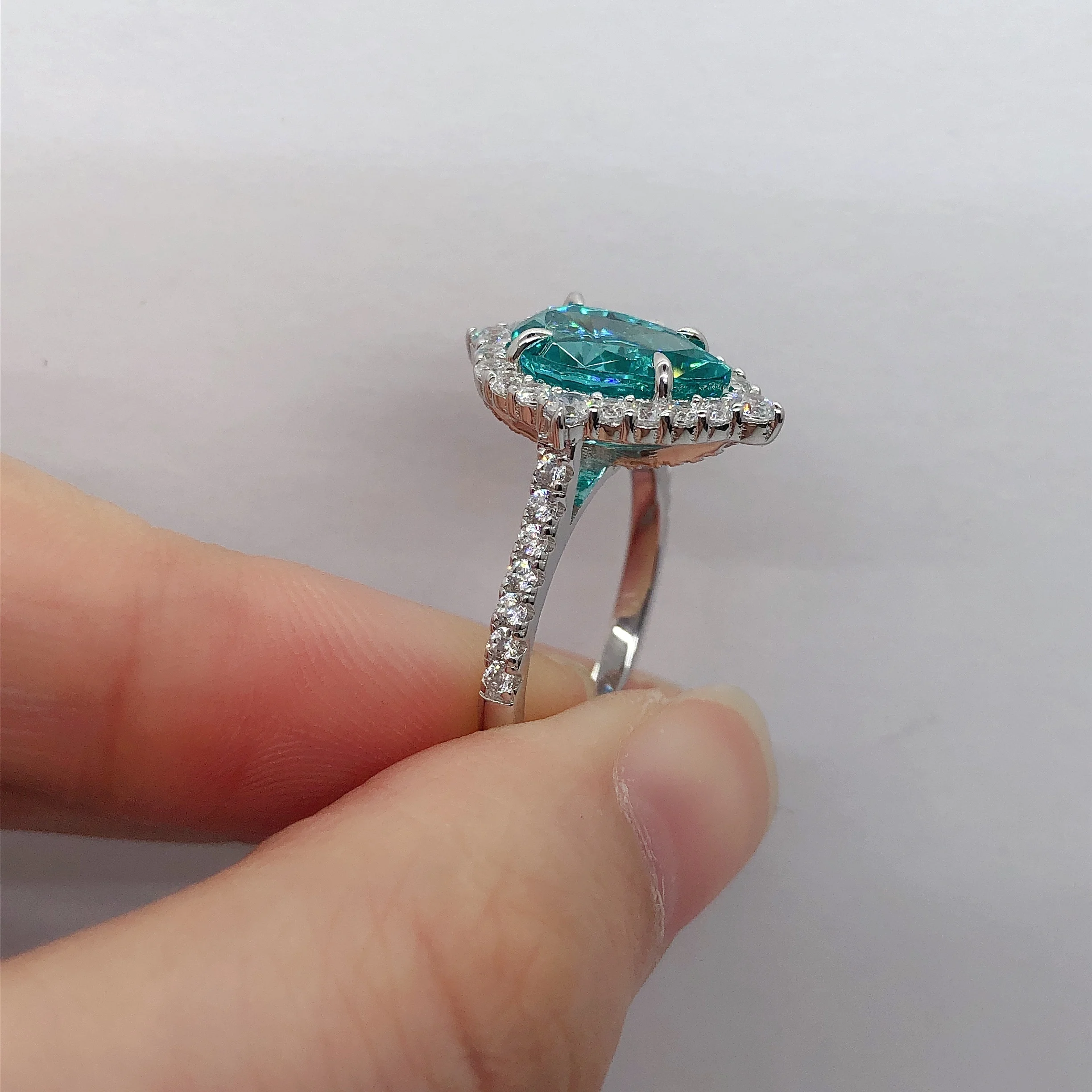Timeless 3Ctw Pear Shape Created Green Gem Wedding Ring 14K White Gold ...