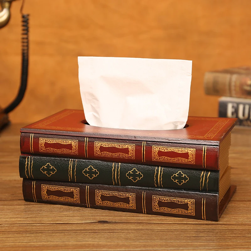 Tissue-Box-Napkin-Fake-Book-Type-Case-Paper-Box-Container-Bamboo-Cover ...