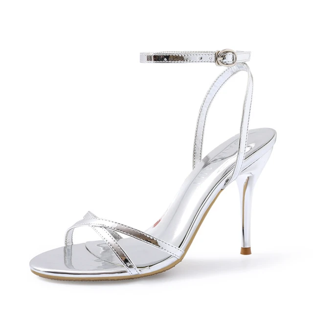 Silver Strappy Heels 3 Inch