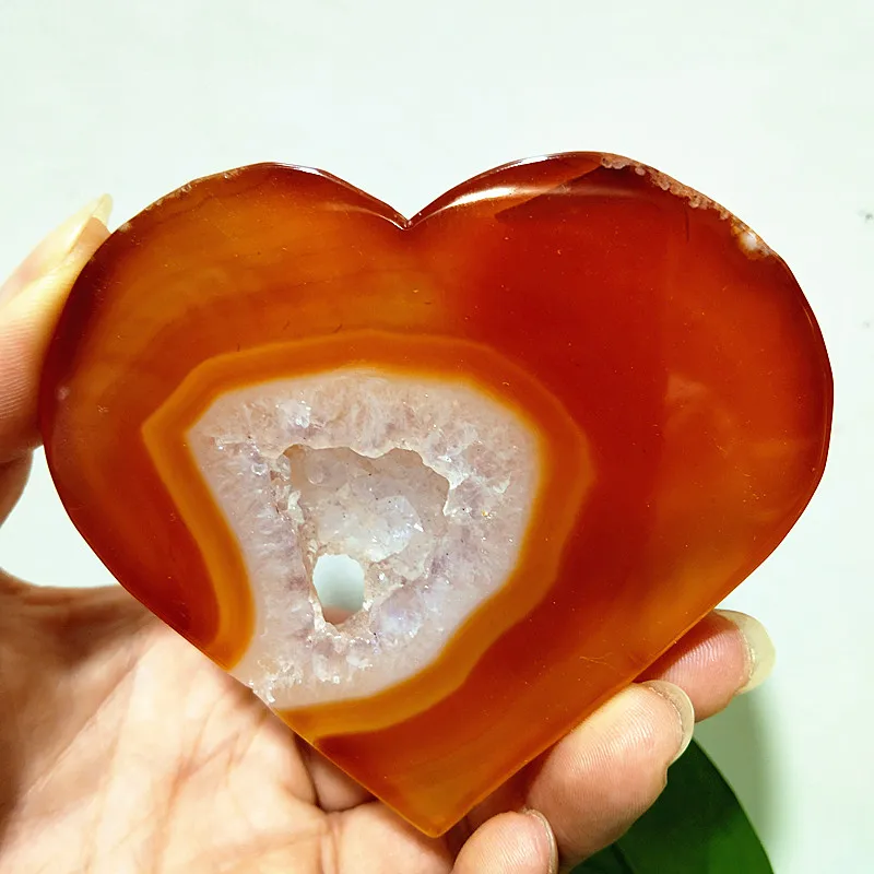 Natural Stone Red Agate Slice Geode Crystal Chips Love Heart Gemstone ...