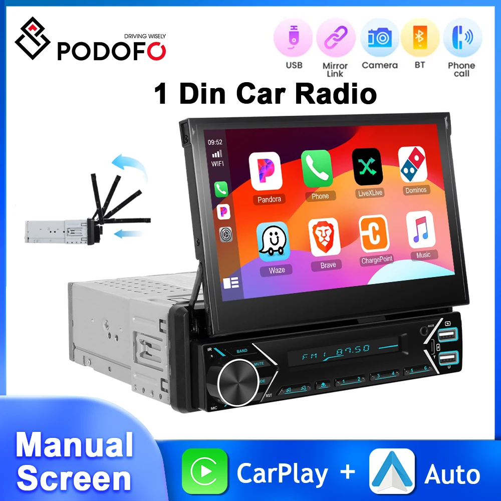 Podofo-7-1Din-Automatic-Retractable-Screen-Car-Radio-Carplay-Android-Auto-MP5-Player-Steering ...