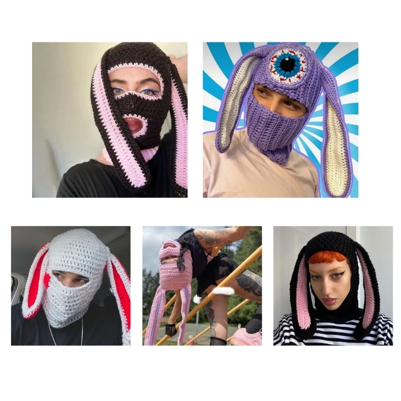 Fun-Bunny-Balaclava-Men-Costume-Hats-Halloween-Gift-Warm-Soft-Crocheted ...