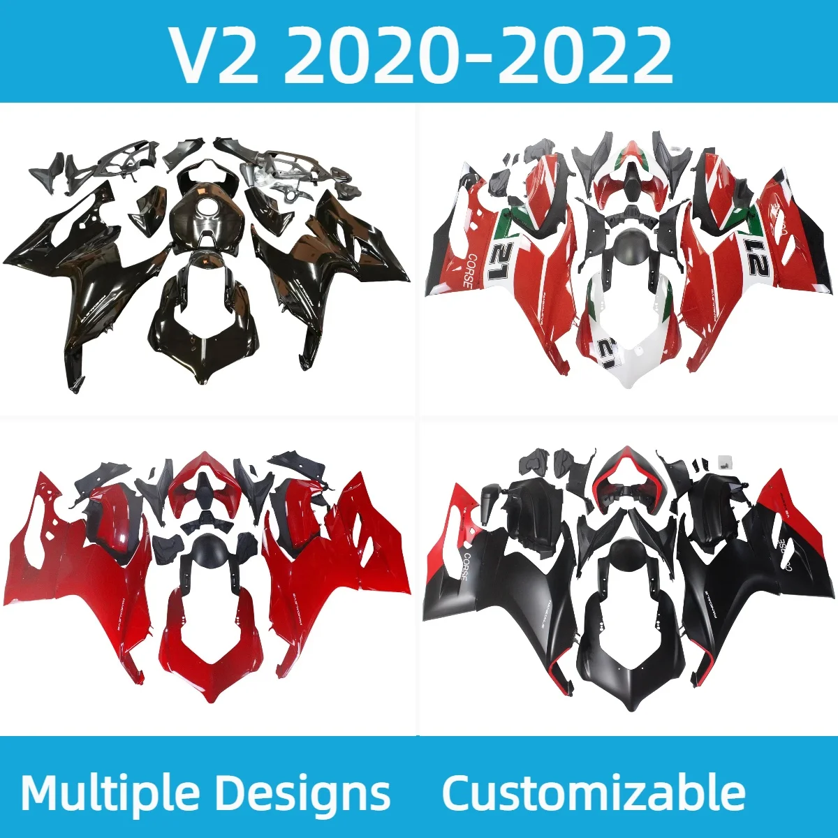 For Ducati V2 2020 2021 2022 Fairing Kit 20 21 22 Full Red Black ...
