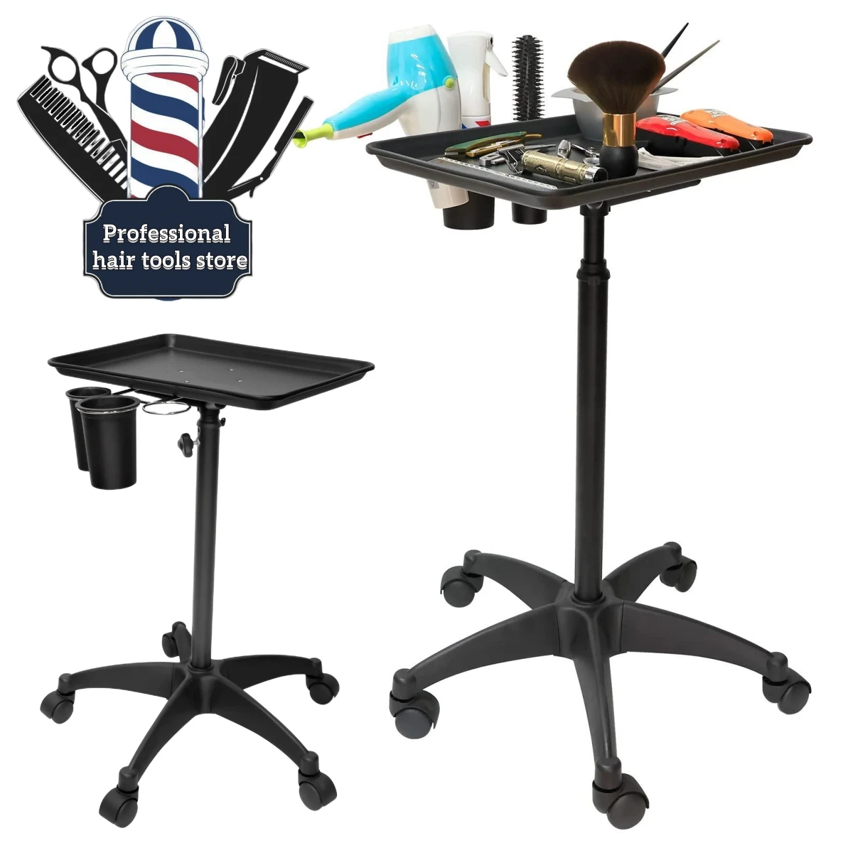 Beauty Salon Trolley Station Rolling Tray Cart on Wheels Barber Height ...