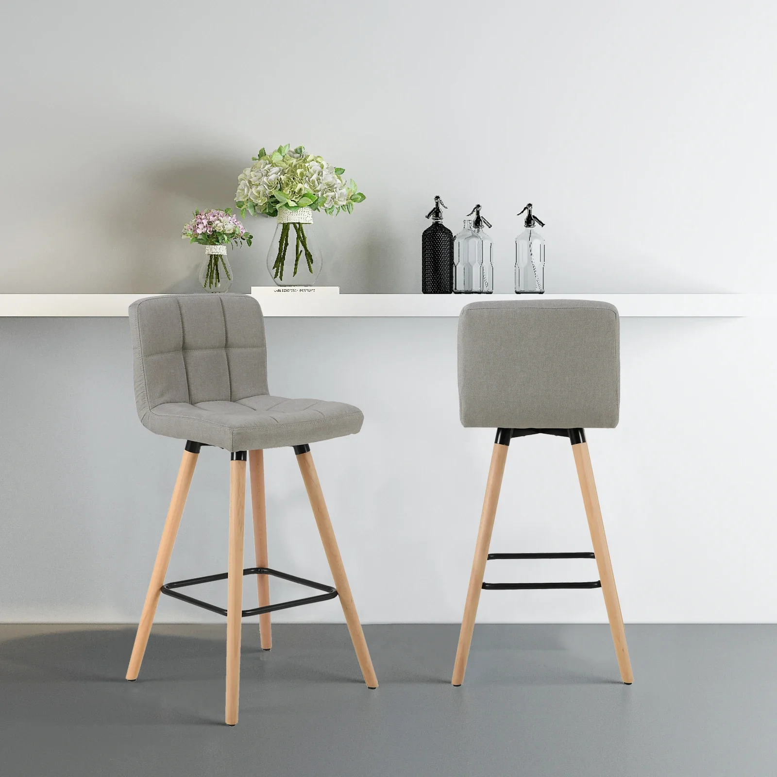 WOLTU 2PCs/Set Bar Stool with Backrest Linen Seat Kitchen High Stool ...