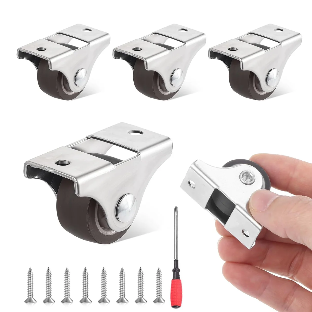 4Pcs 1/2 Inch Mini Caster Wheels Low Profile, Self Adhesive Single ...