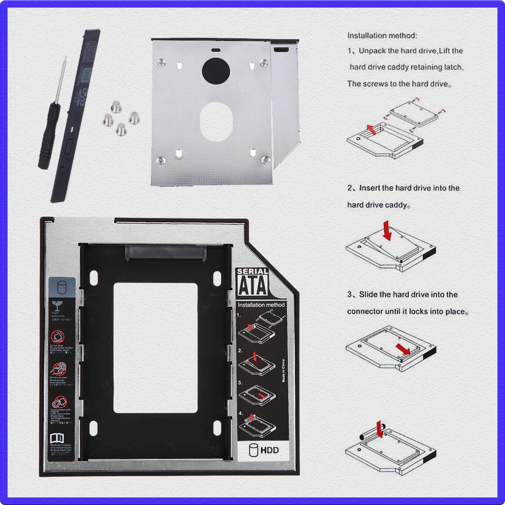 유니버설 2.5 두 번째 9.5mm 9mm Ssd Hd SATA 하드 디스크 드라이브 HDD 캐디 어댑터 베이 Cd Dvd ...
