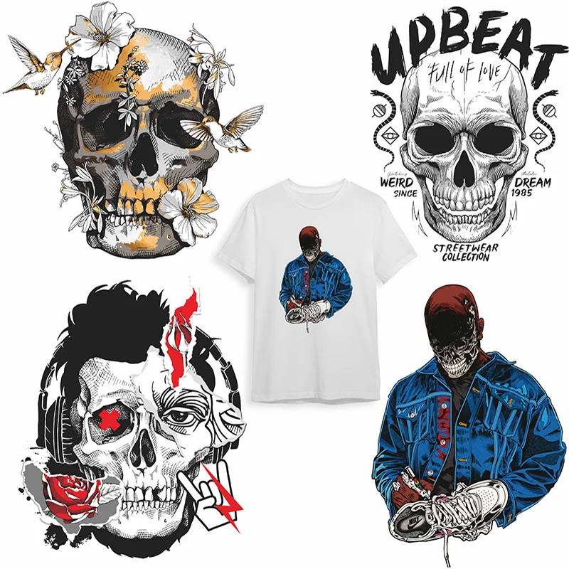 DIY-Clothing-Patch-Skull-Stickers-Heat-Transfer-Iron-Hot-Post-Paper-DTF ...