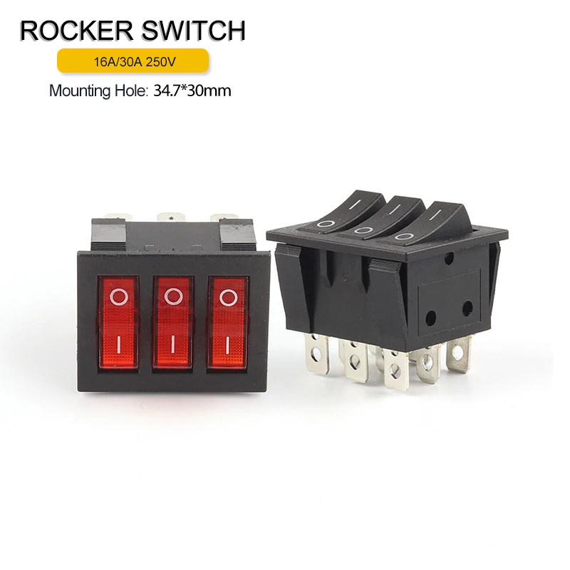 Kcd3 40.3x33.3mm Rocker Switch With Red Ligh 3 Way Black Switch 9 Pin 2 ...