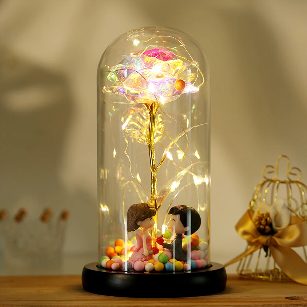Eternal-Rose-Artificial-flower-glass-cover-decoration-LED-Light-Foil ...