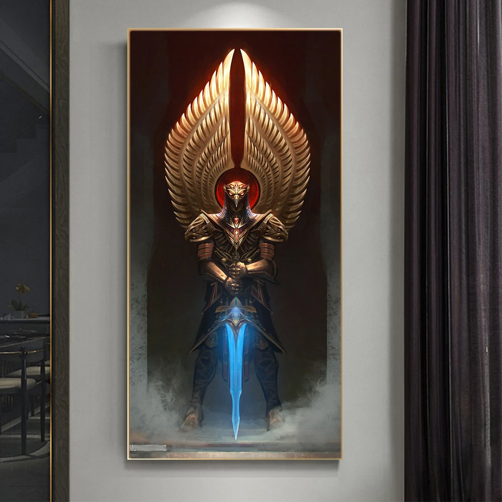 Ancient God Horus Armor Warrior Poster Wall Art Canvas Prints Fantasy ...