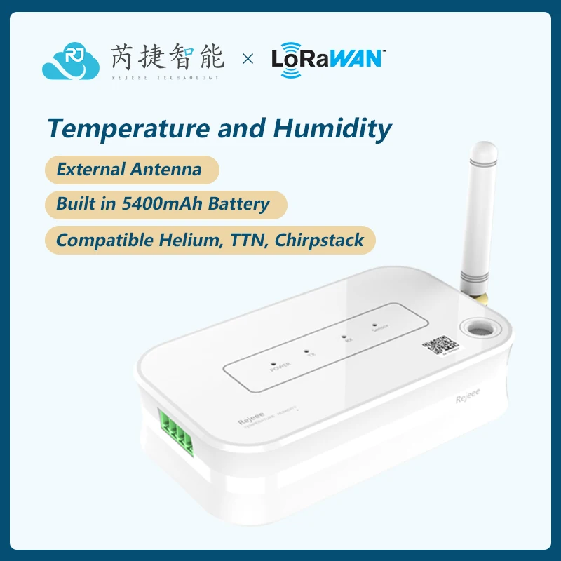 Rejeee LoRaWAN Temperature and Humidity Sensor,External Antenna, 5400mAh Battery, Compatible ...