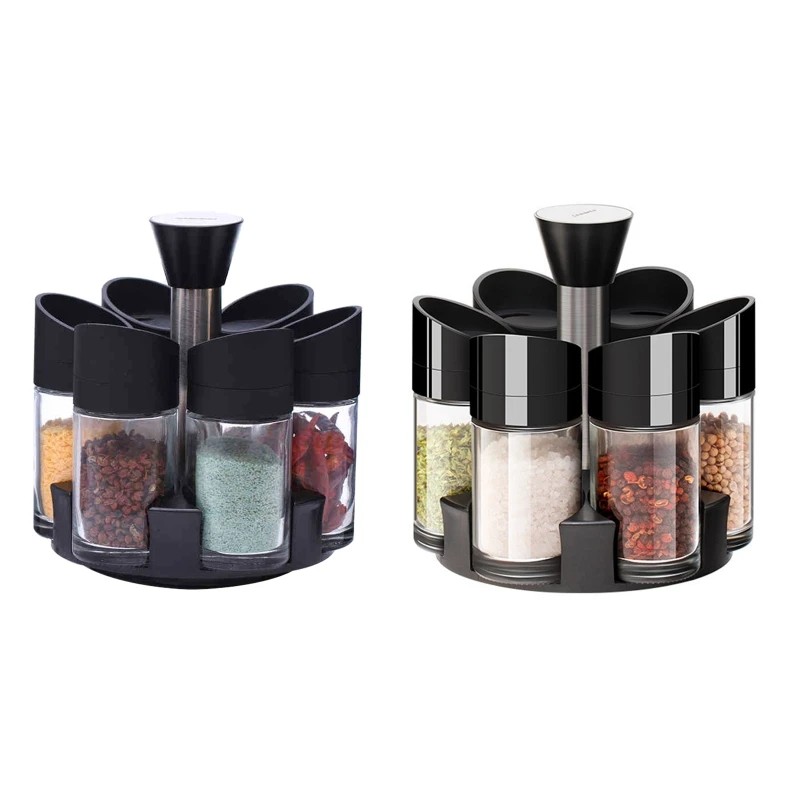 1-Set-Kitchen-Rotation-Jars-Glass-Pepper-Shakers-Flavor-Container ...