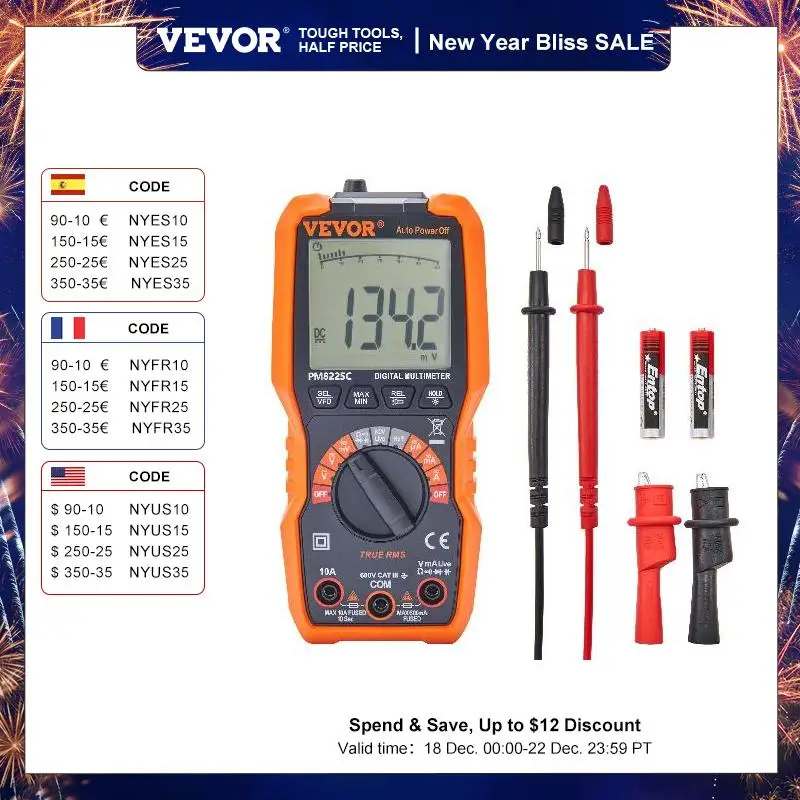 VEVOR-Mult-metro-Digital-4000-Cuentas-CA-CC-Mult-metro-Voltaje ...