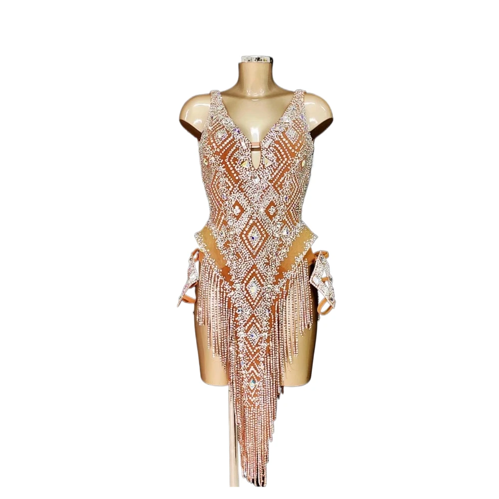 Latin-Dance-Dress-High-end-Custom-Skin-Color-Flower-Dress-Full-of ...