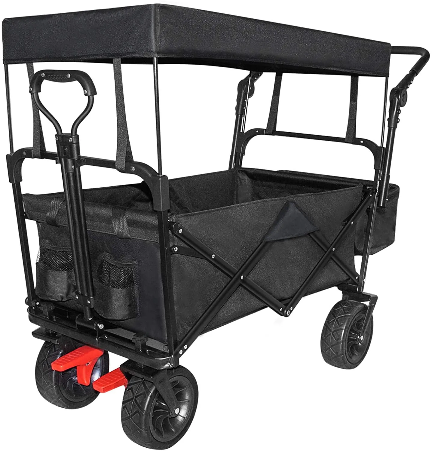 Folding-Push-Wagon-Cart-with-Canopy-Collapsible-Utility-Camping-Heavy ...
