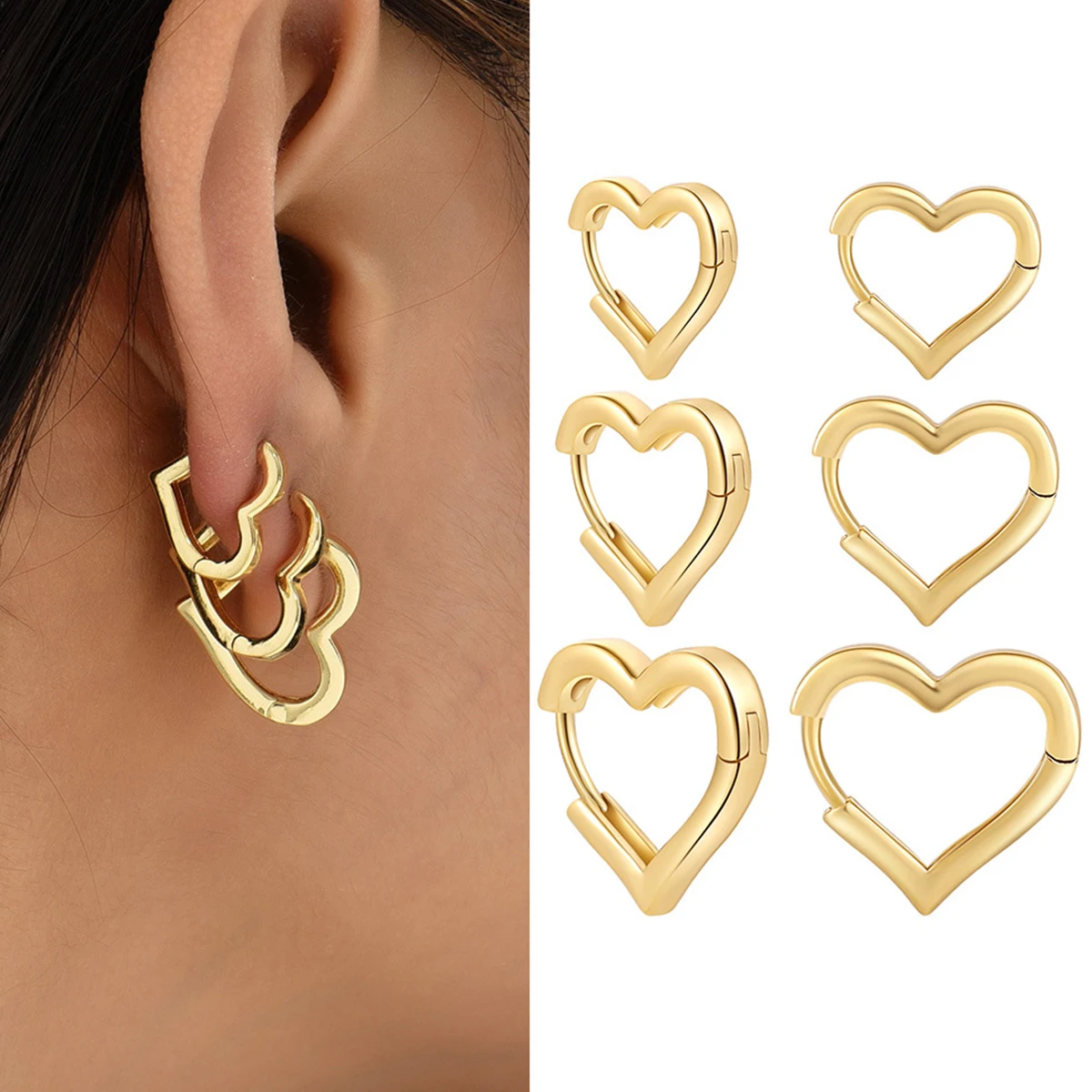 12-14-16mm-Fashion-Smooth-Gold-Color-Love-Heart-Hoop-Earrings-Simple ...