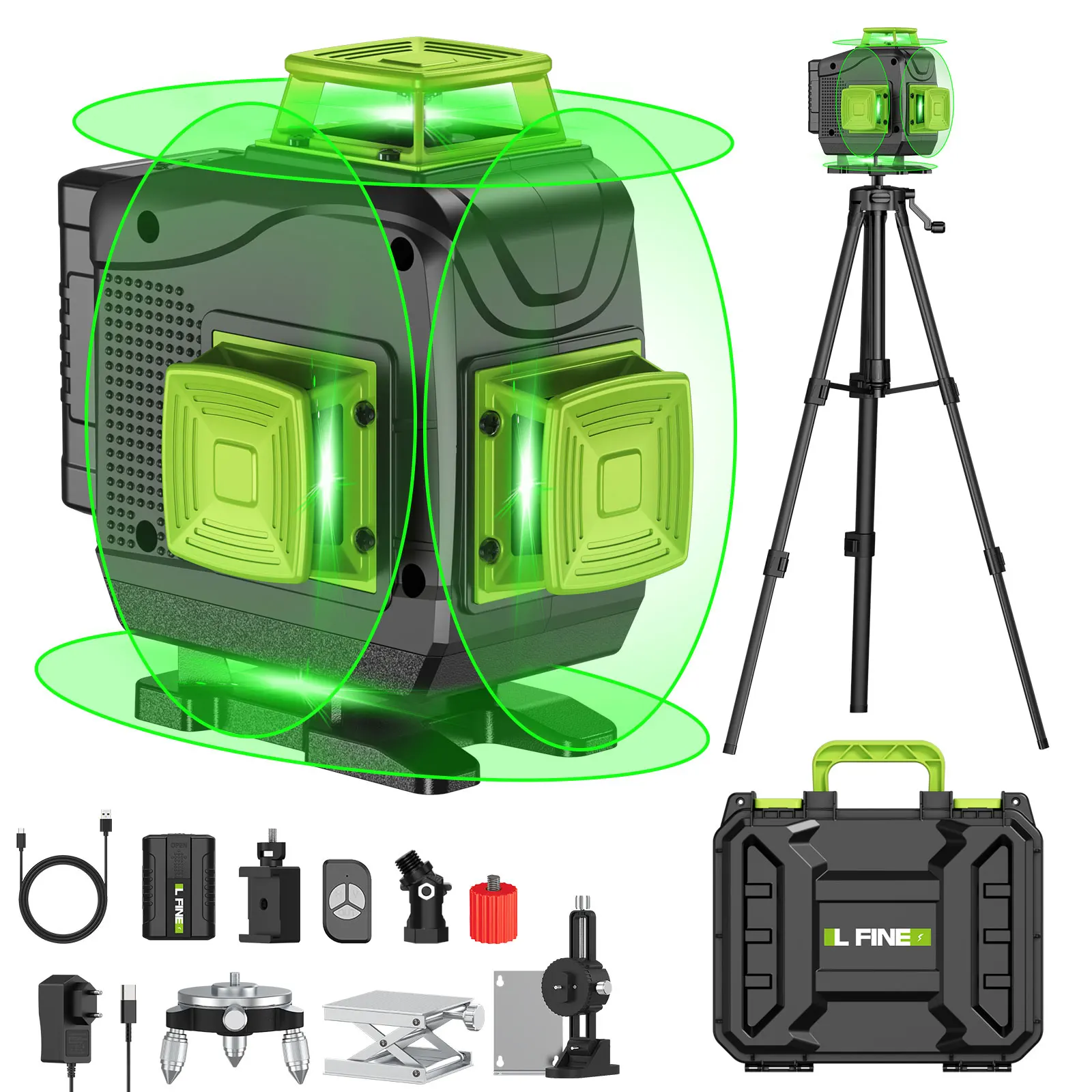 LFINE-Professional-4D-16-Lines-Laser-Level-Kit-360-Cross-Green-Laser ...