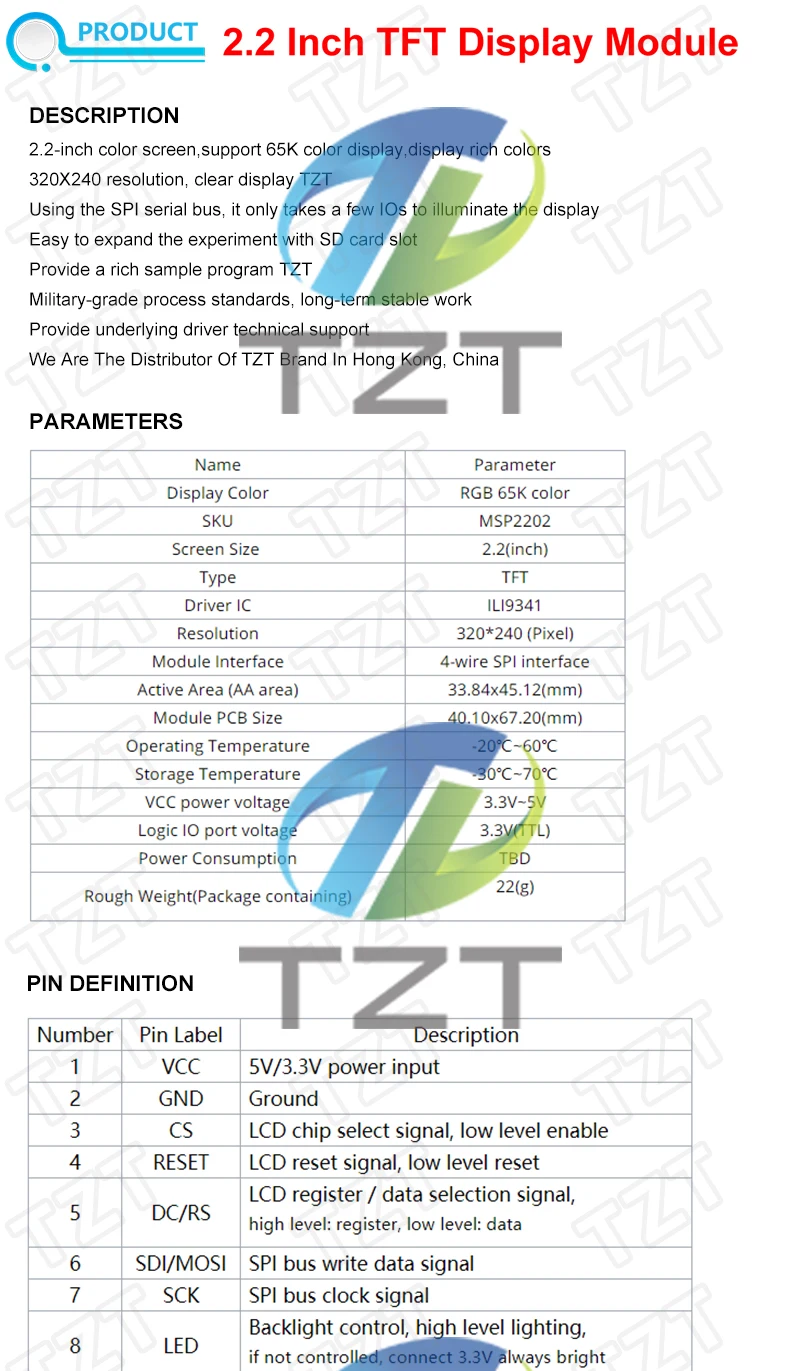 TZT TFT Display 0.96/1.3/1.44/1.8/2.4/2.8/3.5 Inch TFT Full Color ...