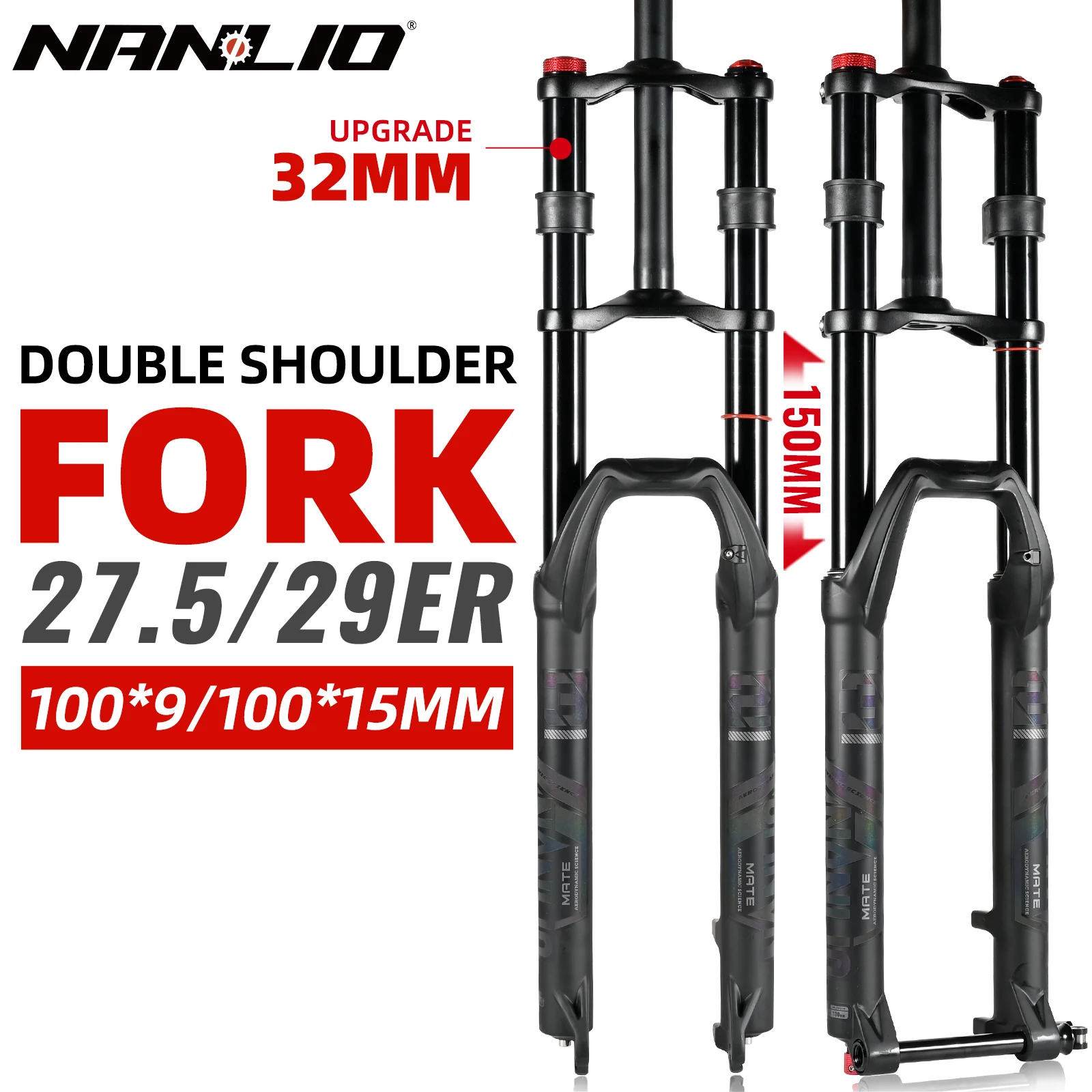 NanLio Double Shoulder Snow Front Fork 27.5inch / 29*2.5 inch MTB Fork ...
