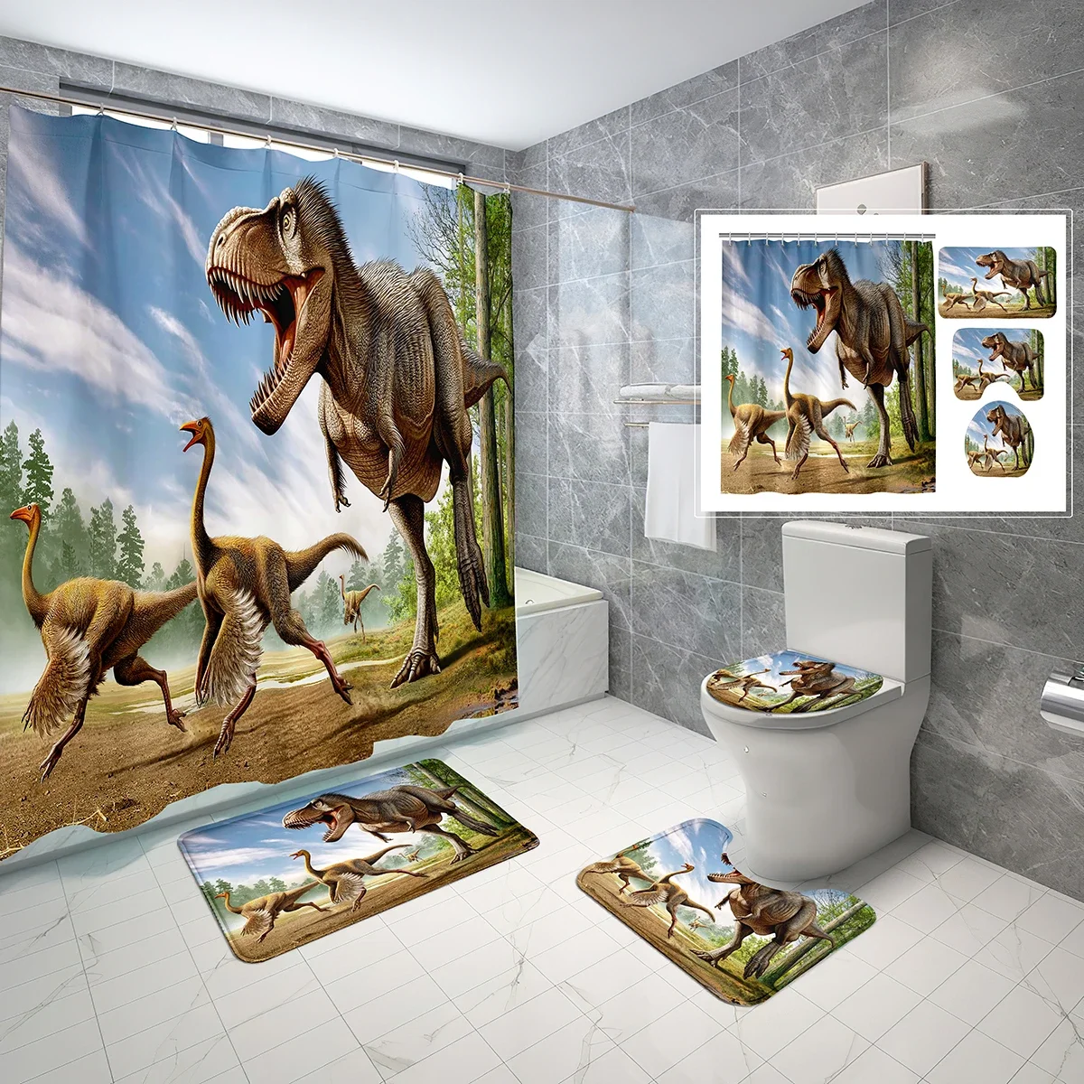 Dinosaur-Shower-Curtain-Sets-with-Toilet-Lid-Cover-and-Bath-Mat ...