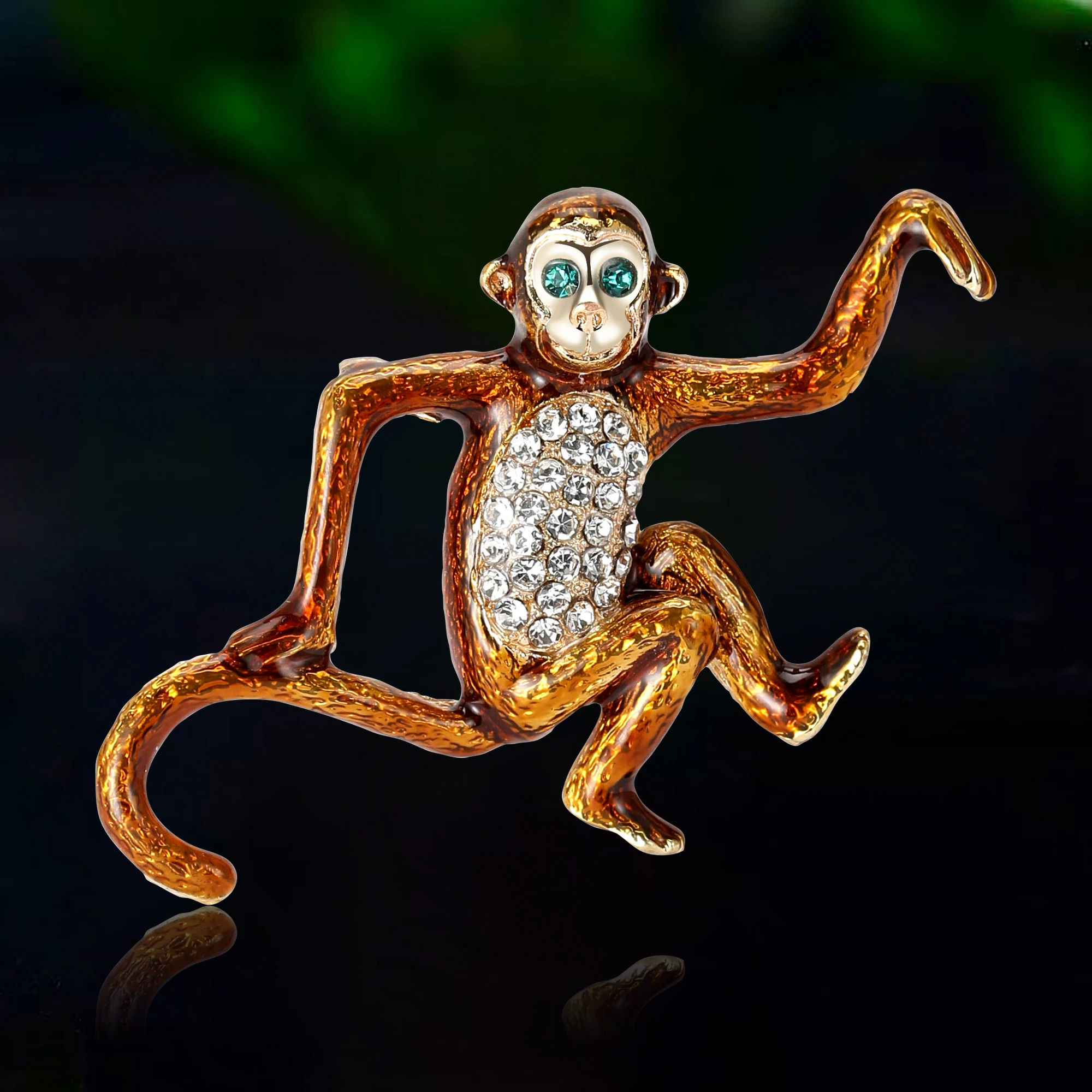 New Enamel Monkey Brooches for Women Unisex Rhinestone Animal Pins ...
