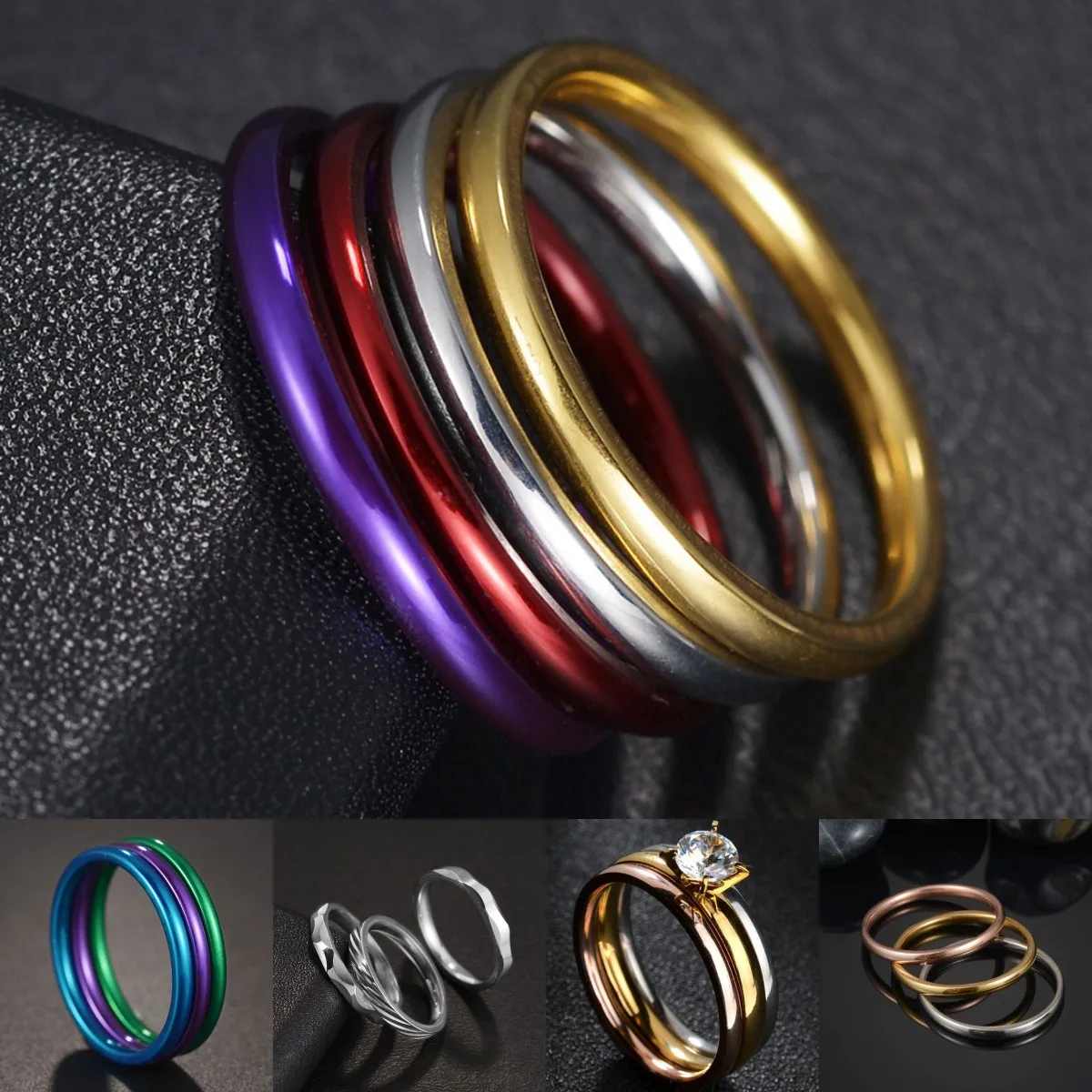 4pcs-set-Simple-Fashion-Stainless-Steel-Purple-Red-Gold-Finger-Thin ...