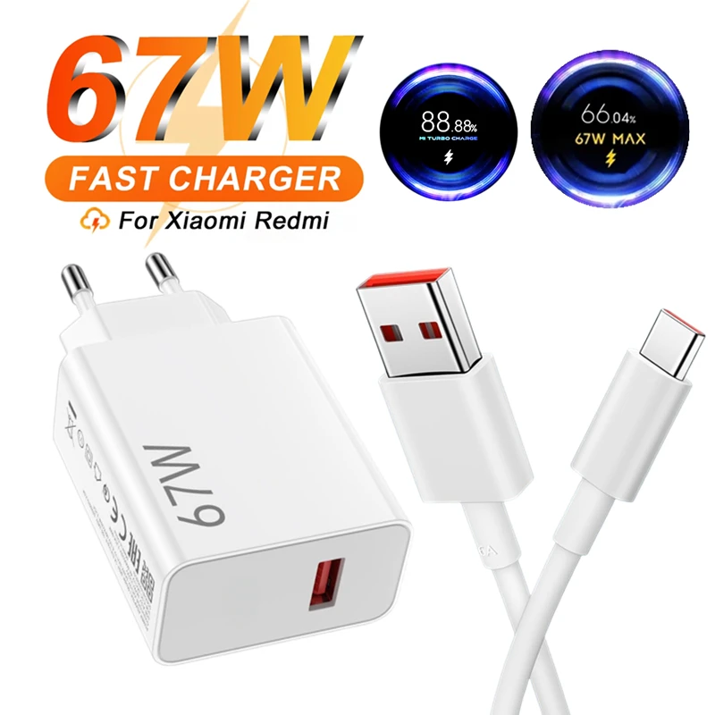 67W 6A Max Turbo Fast Charger For Xiaomi 11 12 13 14 15 Redmi Note 11 ...