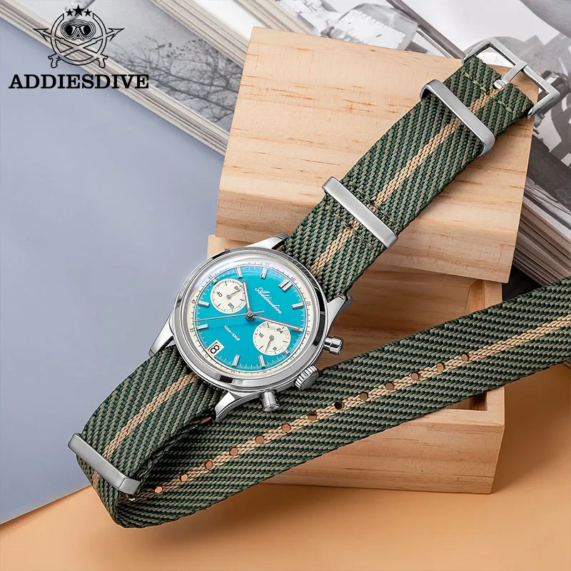 ADDIESDIVE Men's Quartz VK64 Chronograph Watch 38mm Bubble Glass 100m ...