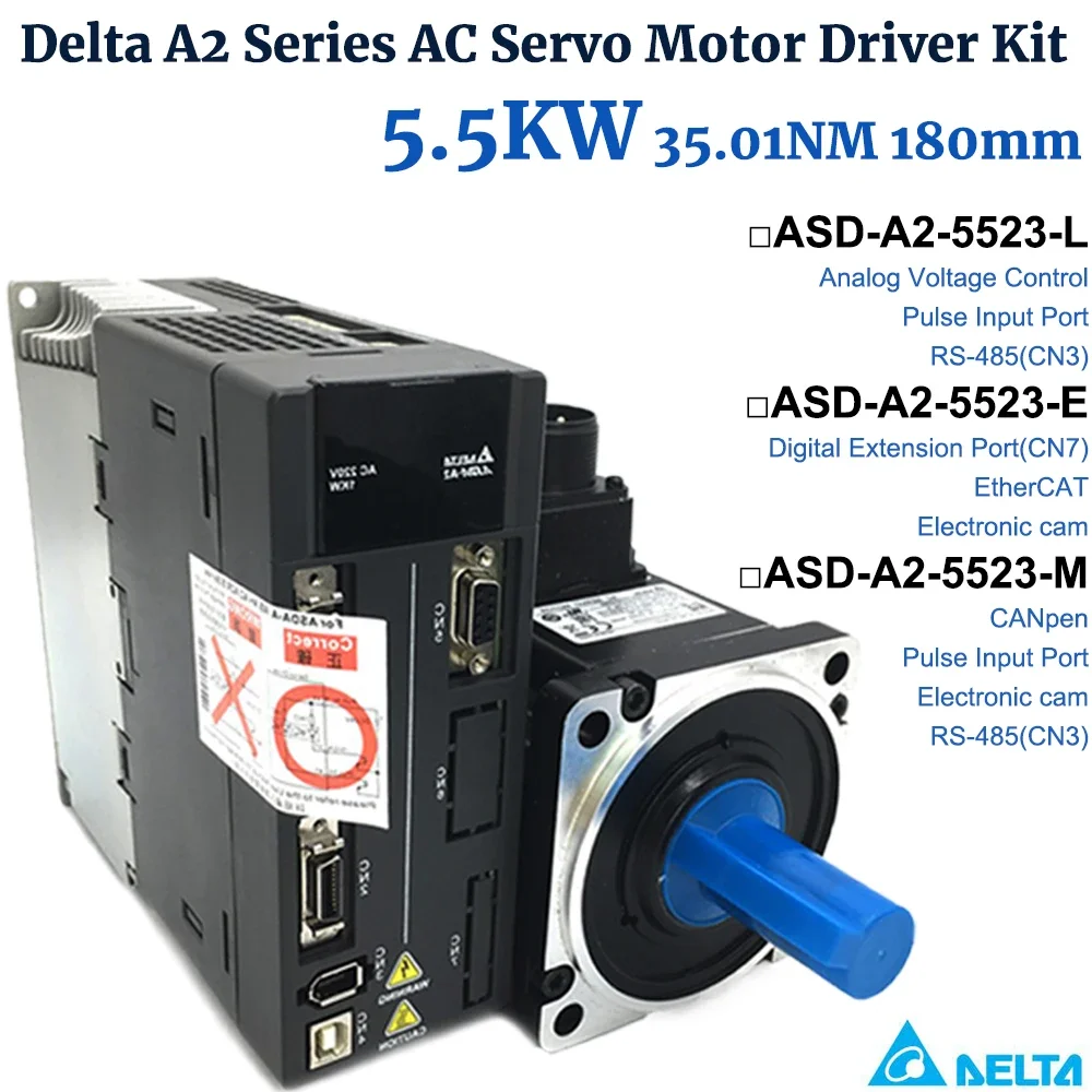 Delta 5.5KW A2 Series AC Servo Motor Driver Kit 180mm 40A 35.01Nm ECMA ...