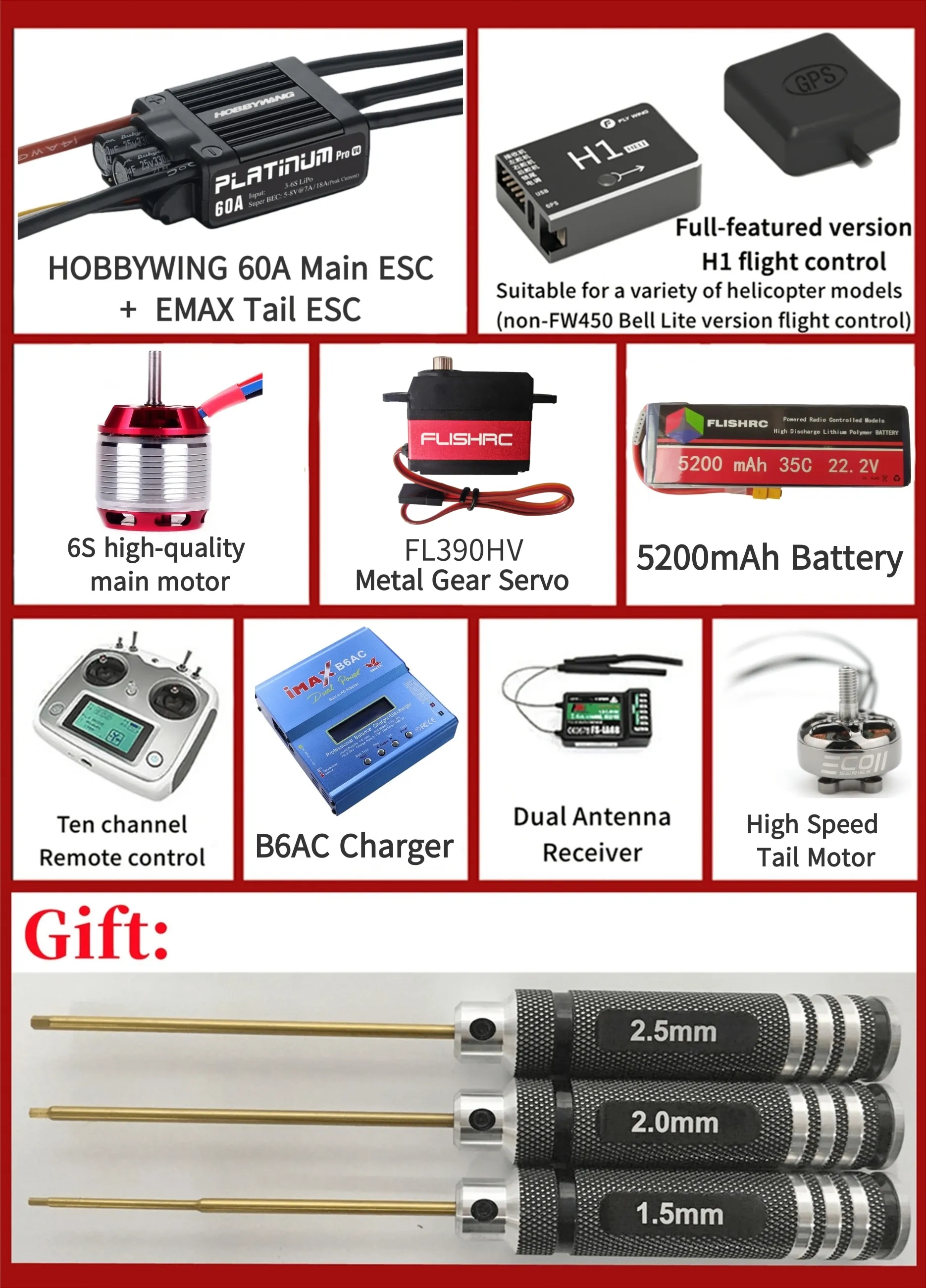 FLISHRC Roban Airwolf 500 Size Helicopter Scale 6CH RC Helicopter GPS ...