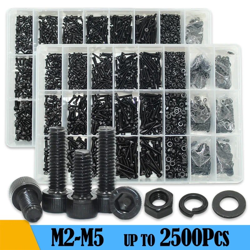 2500p-Black-Steel-Socket-Head-Hex-Round-Cap-Screws-Set-M2-M3-M4-M5-M6 ...
