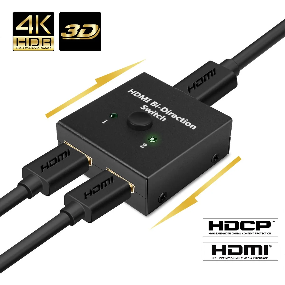 Conmutador bidireccional de 2 puertos HDMI 2,0, 4K, 60Hz, 2x1, 1x2, UHD, 4K, x, 2K, 3D, HD, 2 ...