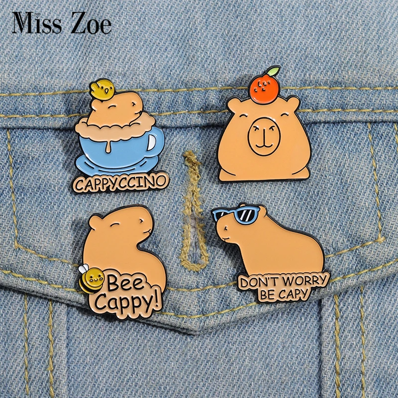 Cute Capybara Enamel Pins Custom Don't Worry Be Capy Brooches Lapel ...