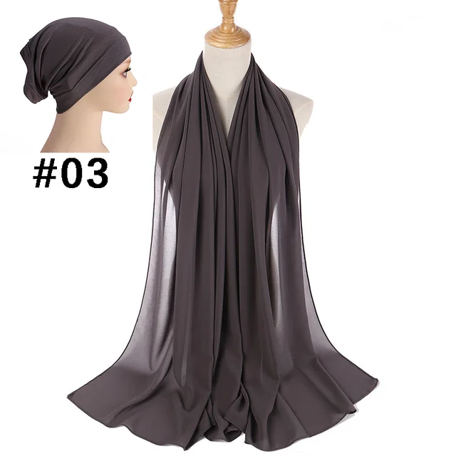 Chiffon Hijab Sets With Matching Color Cap Women Scarf Shawl Scarves ...